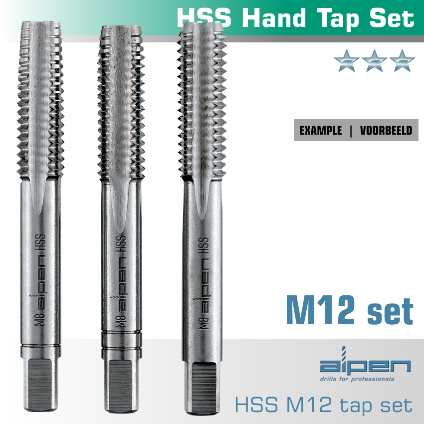 HAND TAP SET IN POUCH M12 HSS 1.75MM PITCH - Fallons