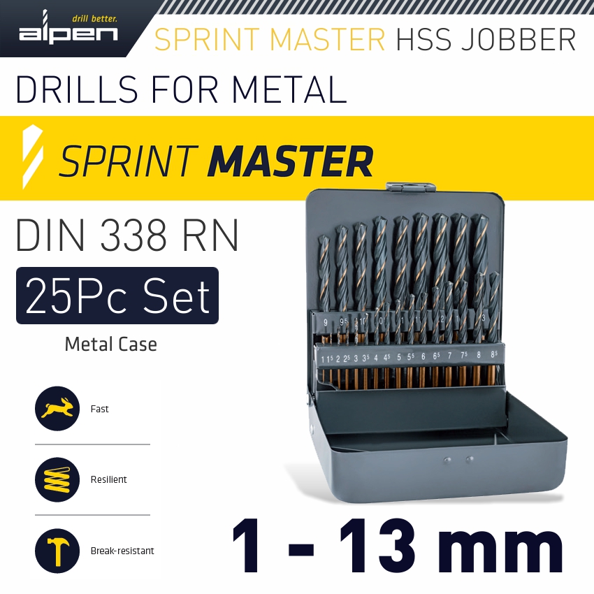 ALPEN SPRINT MASTER 25 PCS SET KM25 1 - 13 X 0.5MM METAL CASE - Fallons