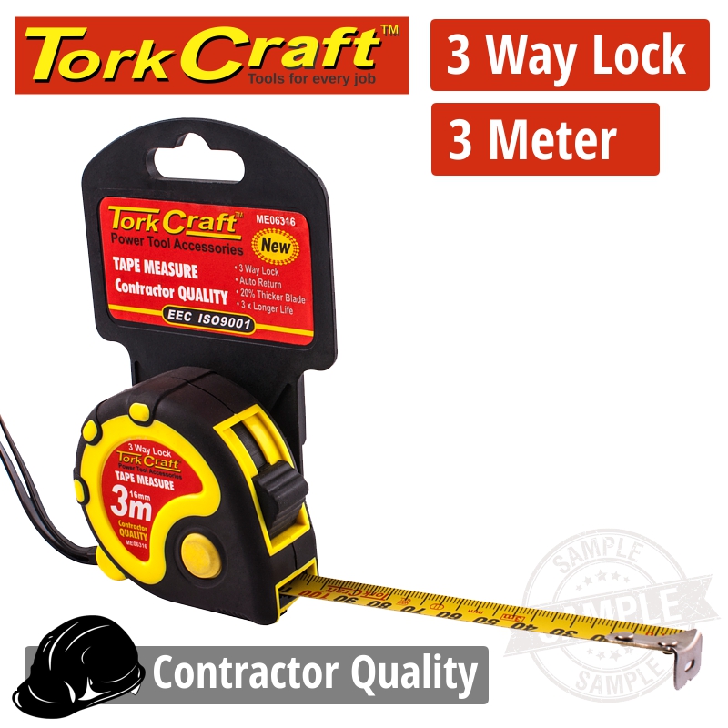 MEASURING TAPE MULTI LOCK 3M X 16MM RUBBER CASING MATT FINISH - Fallons