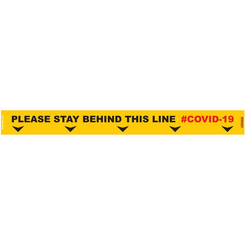 YELLOW STAY BEHIND LINE - 800MM X 80MM SOCIAL DISTANCING STRIPS - Fallons
