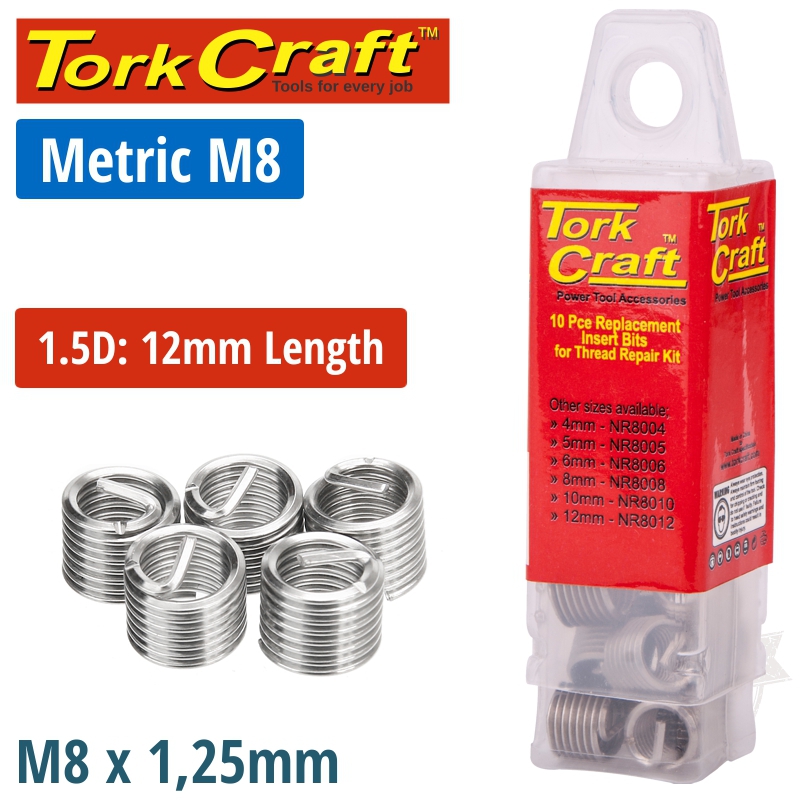 THREAD REPAIR KIT M8 X 1.5D REPLACEMENT INSERTS 10PCE - Fallons