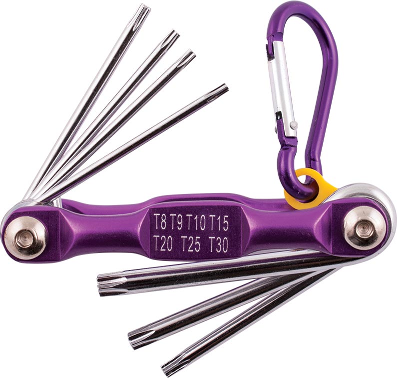 FOLDING KEY SET TORX T8-9-10-15-20-25-30 PURPLE CHROME PLATED - Fallons