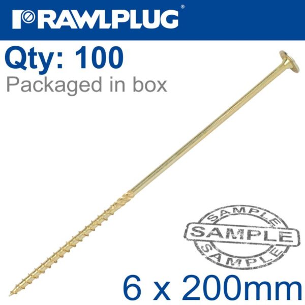 TIMBER CONSTRUCTION SCREW 6X200 MM ZINC PLATED BOX OF 100 - Fallons