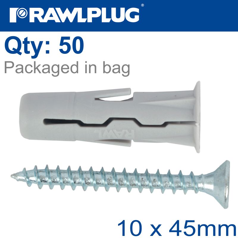 UNIVERSAL PLUG WITH SCREW 10X45MM X50 PER BAG - Fallons